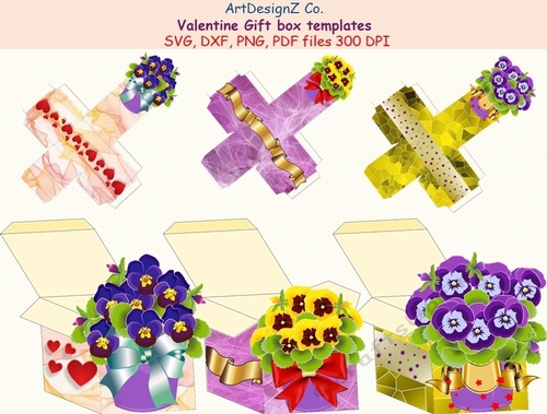 Beautiful Valentine gift box templates with lids. Vector and raster ...