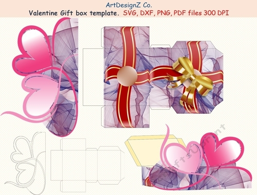 Beautiful Valentine gift box template with lid. Vector and raster files ...