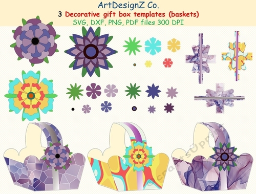 Total of 46 files. Beautiful gift box templates. SVG, basket, 3D Box ...