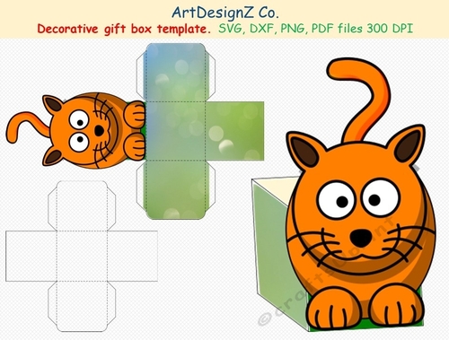 Beautiful gift box template. SVG, basket, kitty, cat, 3D Box, Bundle ...