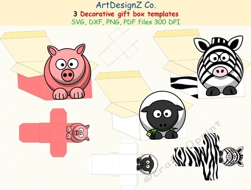 Total of 22 files. Beautiful animal decorative gift box templates. SVG ...