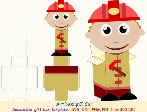 Beautiful decorative boy firefighter gift box template. Vector and ...