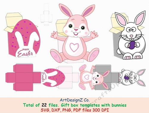 Total of 22 files. Gift box templates. Animals, bunny, squirrel, teddy ...