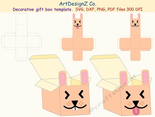 Beautiful decorative rabbit bunny Easter gift box template. Vector and ...