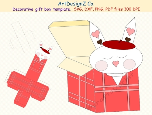 Gift box templates. Artist, Animal, bunny, rabbit, Easter. Simple box ...