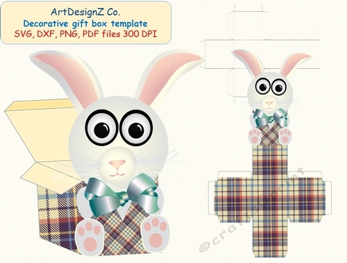 3D Gift or Sweet Box Template. Scottish plaid. Cute Bunny, Rabbit ...