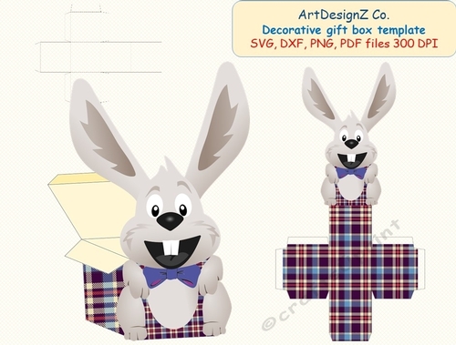 3D Gift or Sweet Box Template. Scottish plaid. Cute Bunny, Rabbit ...