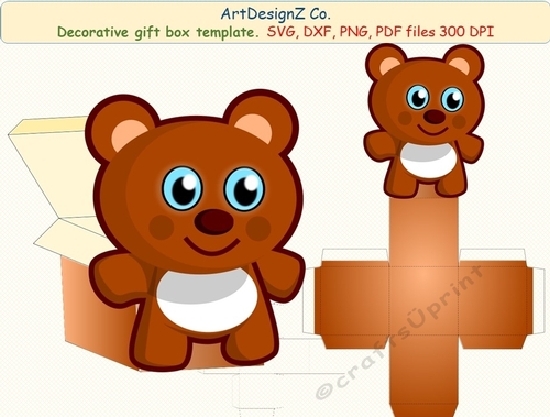 3D Gift or Sweet Box Template. Plaid. Cute Teddy bear. Easter ...