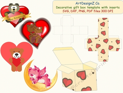 3D Beautiful Valentine gift box template with inserts - CUP1143764 ...