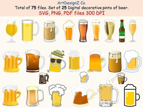 Total of 75 files. Set of 25 digital decorative pints of beer ...