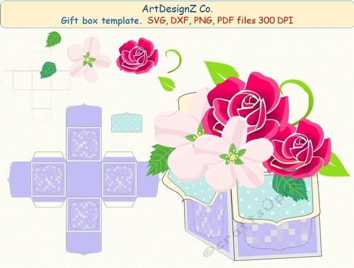 Total of 16 files. 3D Gift or Sweet pop up Box Template with flowers ...