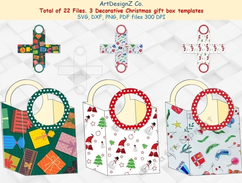 Total of 22 files. Beautiful Christmas gift box templates. SVG, 3D Box ...