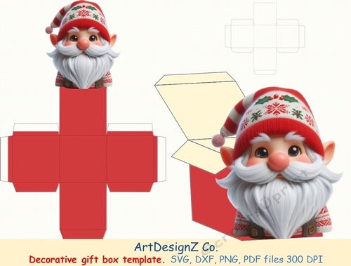 Beautiful Christmas Santa dwarf decorative gift box template ...