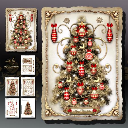 Golden Christmas Tree with Decorations Card Kit - CUP648180_1641 ...