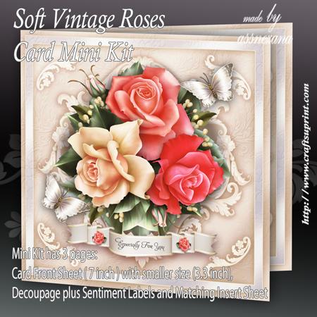 Soft Vintage Roses Card Mini Kit - CUP667836_1641 | Craftsuprint