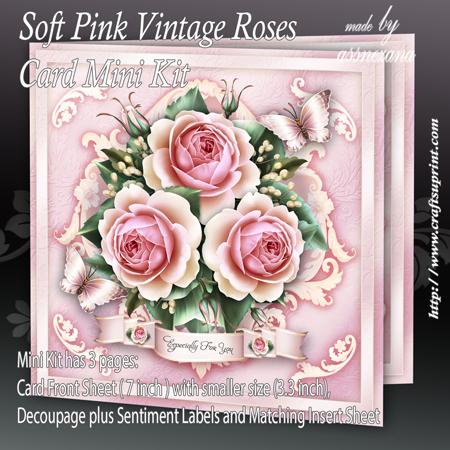 Soft Pink Vintage Roses Card Mini Kit - CUP667837_1641 | Craftsuprint