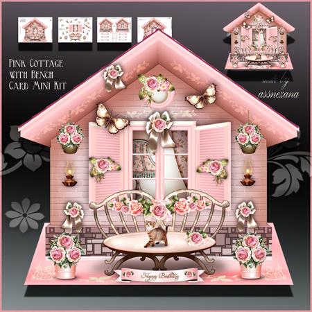 Pink Cottage with Bench Card Mini Kit - CUP672012_1641 | Craftsuprint
