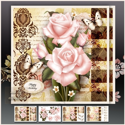 Peach Roses Bouquet Rustic Card Mini Kit - CUP876738_1641 | Craftsuprint