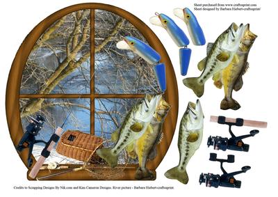 River Window Bass Fishing with Decoupage - CUP404023_1865 | Craftsuprint