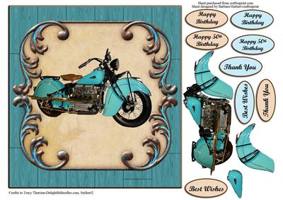 Classic Motorcycle Teal Blue Card Topper & Decoupage - CUP425871_1865 ...