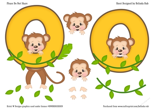Monkey Numbers - 0 - Decoupage Sheet - CUP1029508_43865 | Craftsuprint
