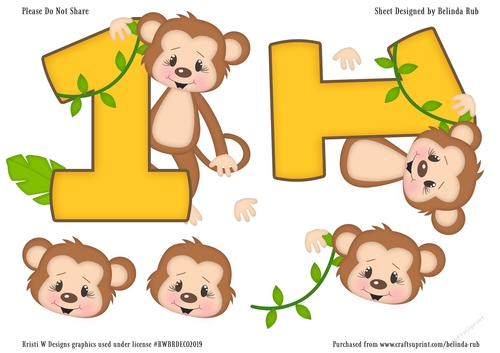 Monkey Numbers - 1 - Decoupage Sheet - CUP1029509_43865 | Craftsuprint