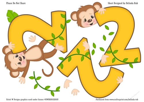 Monkey Numbers - 2 - Decoupage Sheet - CUP1029510_43865 | Craftsuprint