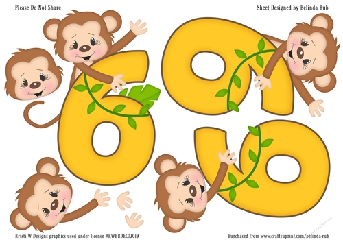 Monkey Numbers - 6 - Decoupage Sheet - CUP1029514_43865 | Craftsuprint