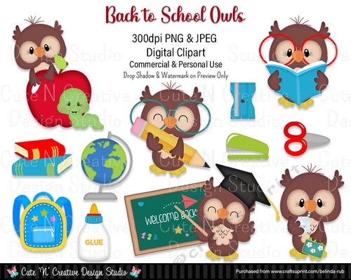 Back to School Owls Digital Clip Art Set - CUP1044932_43865 | Craftsuprint