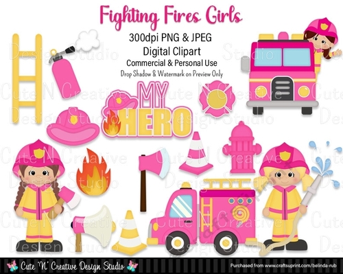 Fighting Fires Girls Digital Clip Art Set - CUP1050460_43865 | Craftsuprint