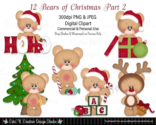 12 Bears of Christmas Part 2 Digital Clip Art Set - CUP1068290_43865 ...