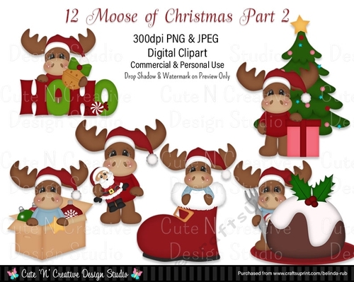 12 Moose of Christmas Part 2 Digital Clip Art Set - CUP1068303_43865 ...