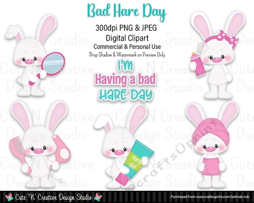 Bad Hare Day Digital Clip Art Set - CUP1147104_43865 | Craftsuprint