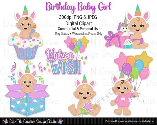 Birthday Baby Girl Digital Clip Art Set - CUP1147541_43865 | Craftsuprint