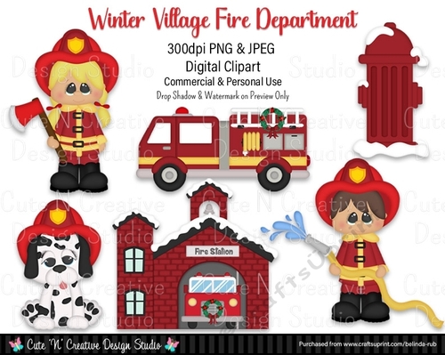 Winter Village Fire Department Digital Clip Art Set - CUP1156123_43865 ...
