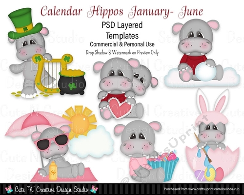 Calendar Hippos January - June PSD Layered Templates - CUP1166163_43865 ...