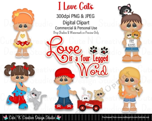 I Love Cats Digital Clip Art Set - CUP1199398_43865 | Craftsuprint