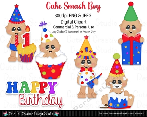 Cake Smash Boy Digital Clip Art Set - CUP1199626_43865 | Craftsuprint