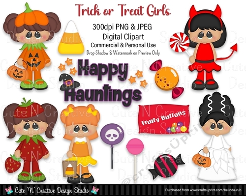 Trick or Treat Girls Digital Clip Art Set - CUP1199931_43865 | Craftsuprint