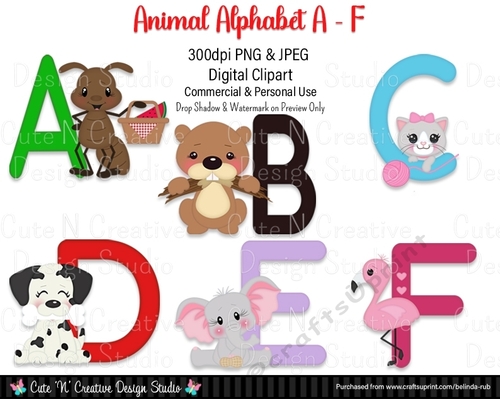 Animal Alphabet A-F Digital Clip Art Set - CUP901040_43865 | Craftsuprint