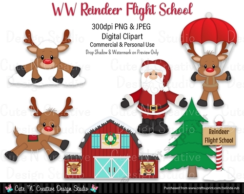Winter Wonderland Reindeer Flight School Digital Clip Art Set ...
