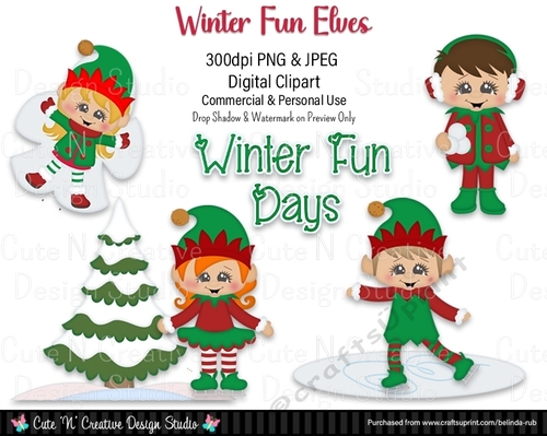 Winter Fun Elves Digital Clip Art Set - CUP919190_43865 | Craftsuprint