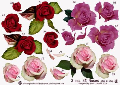 3 Pcs. 3D Roses Step by Step - CUP670588_1395 | Craftsuprint