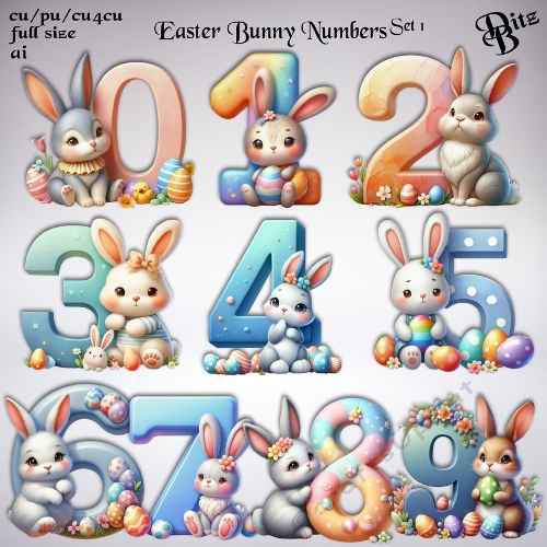 Easter Bunny Numbers Set 1 - CUP1373753_135210 | Craftsuprint
