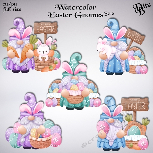 Watercolor Easter Gnomes Set 6 - CUP1373980_135210 | Craftsuprint