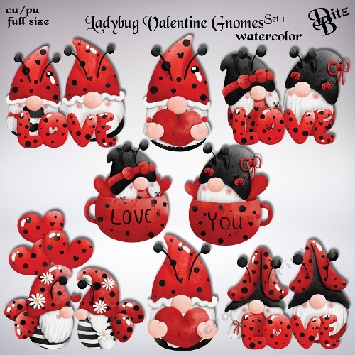 Ladybug Valentine Gnomes Set 1 - CUP1374360_135210 | Craftsuprint