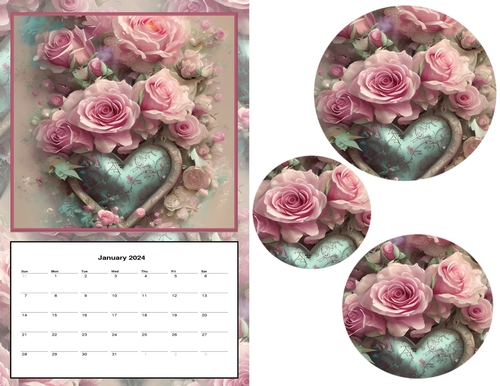 2024 Calendar - Pink Roses with a Heart - CUP1244024_9035 | Craftsuprint
