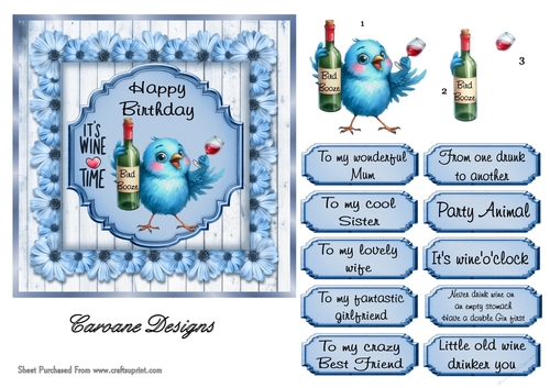 Boozy Birds 3 - 6x6 inch card front with decoupage - CUP1333177_21555 ...