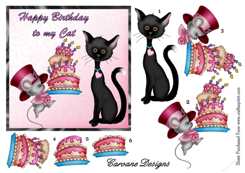 Birthday Cat - A4 design sheet with decoupage - CUP795141_21555 ...