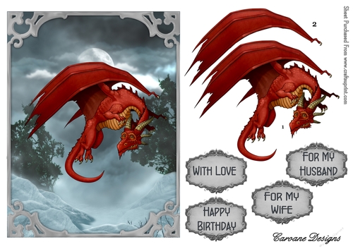 Fire Dragon - A5 card front with decoupage - CUP829474_21555 | Craftsuprint